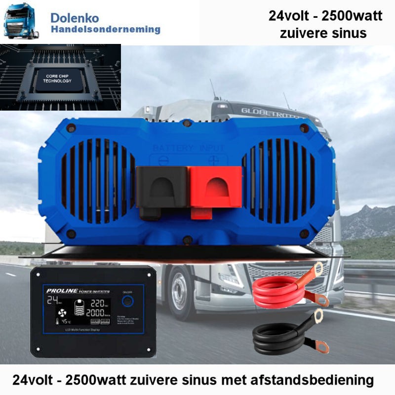 Proline Omvormer 24v - 2500W Zuivere Sinus met 1 stopcontact!